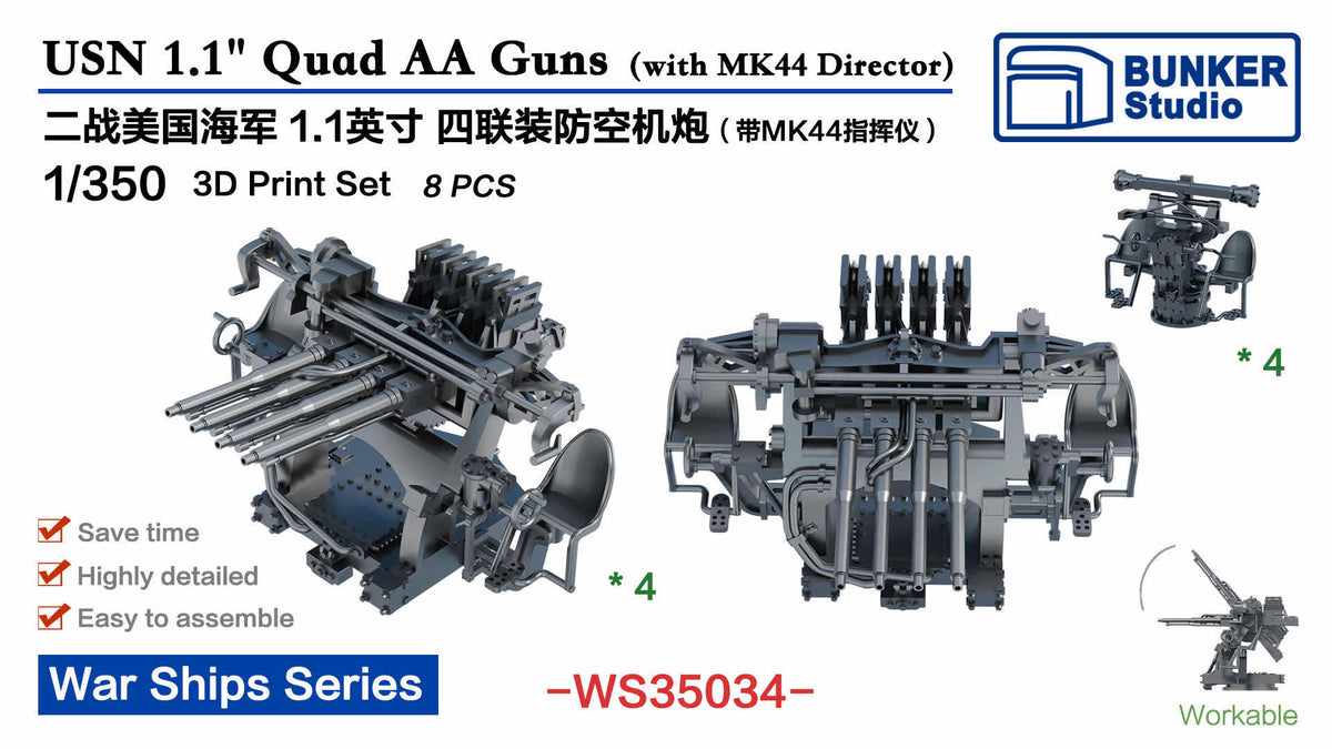 WS35034 1/350 USN 1.1" Quad AA Guns (with MK44 Director) – 3D-WILD